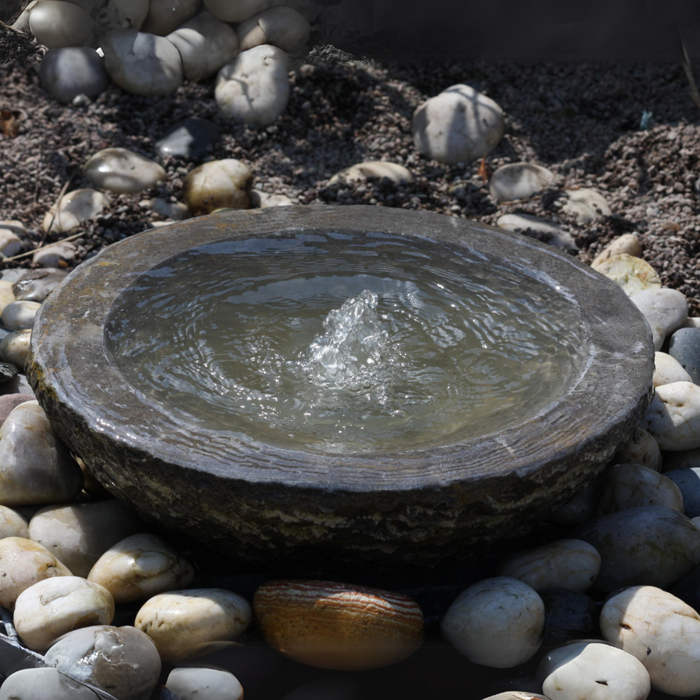 Babbling Bowl Water Feature in Black Limestone – Regal Gardens