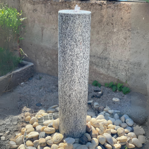 Polished Grey Granite Column Water Feature – Regal Gardens
