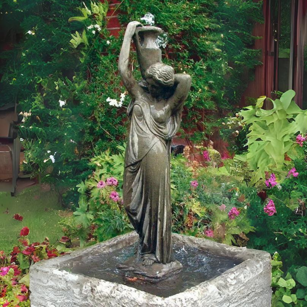 Water Bearer Fountain with Square Reservoir Stone – Regal Gardens